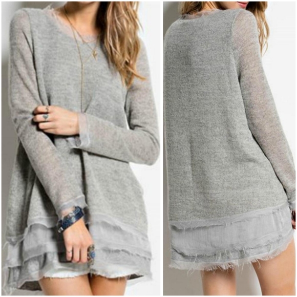 easel | Sweaters | 22 Anthro Easel Carly Chiffon Tiered Sweater M ...